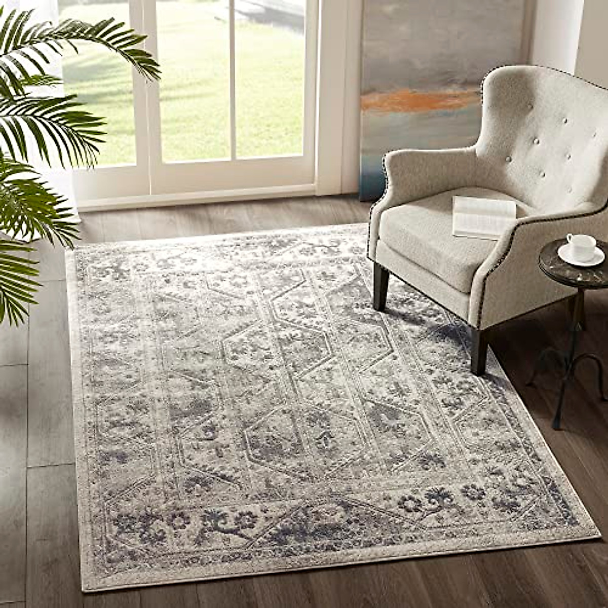 Madison Park Dakota Vienna Woven Turkish Area Rugs for Living Room, Indoor Dining Accent Modern Home Décor, Ultra Soft Floor Carpets for Dining Room, 5'3"W x 7'L, Distressed Tiled Beige