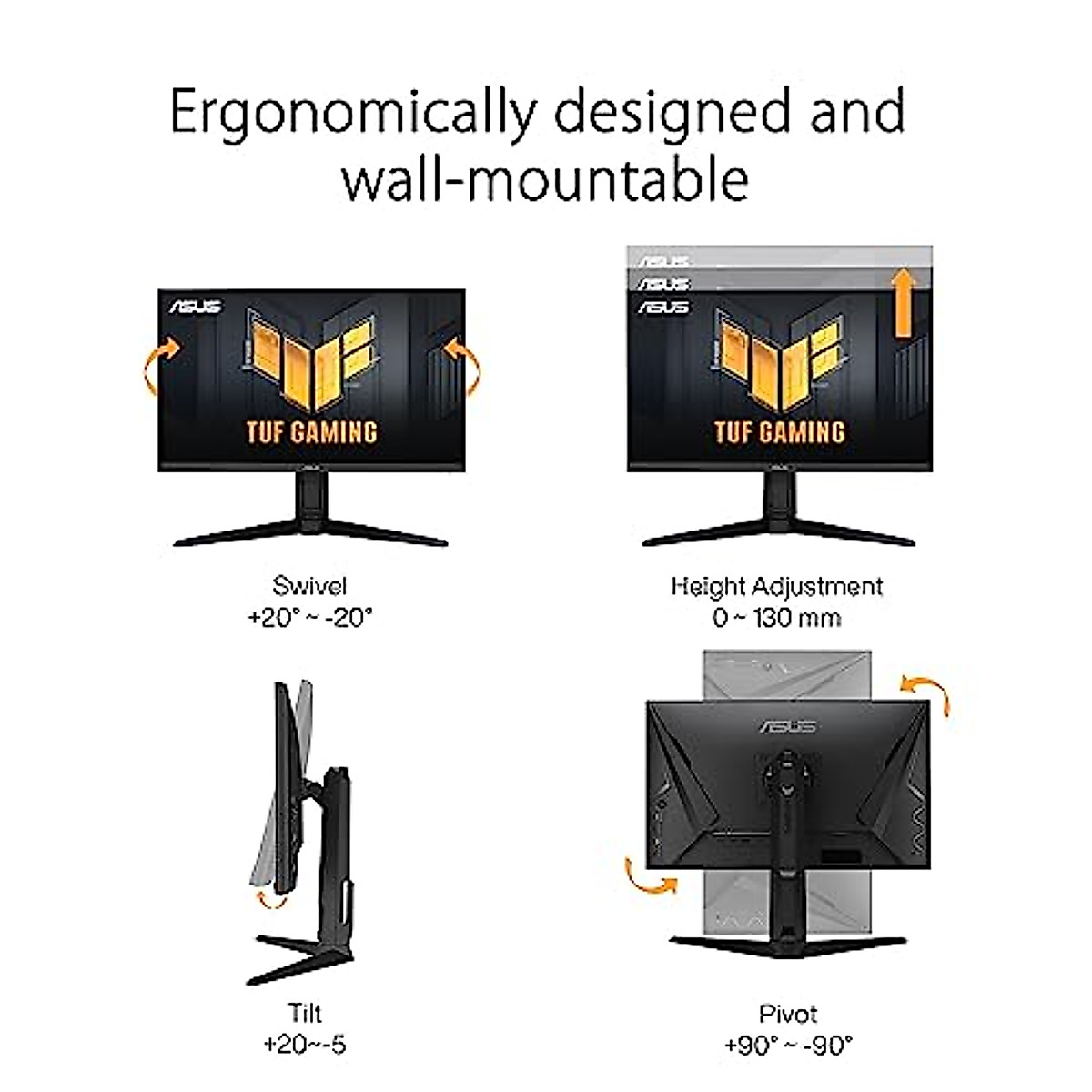 ASUS TUF Gaming 27” 1440P Gaming Monitor (VG27AQML1A) - QHD (2560 x 1440), 260Hz, 1ms, Fast IPS, Extreme Low Motion Blur Sync, G-SYNC Compatible, Freesync Premium, Variable Overdrive, DisplayHDR™ 400