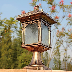 MODEBHD European Copper Column Lamp Outdoor Waterproof Garden Table Lamp Glass E27 Decoration Illumination Bollard Lamp Terrace Balcony Corridor Aisle Lighting Fixture Street Post Lamp