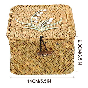 Cabilock Shelf Baskets with Lid Handwoven Seagrass Storage Box Wicker Basket Desktop Makeup Organizer Multipurpose Container for Wardrobe Home Organizer