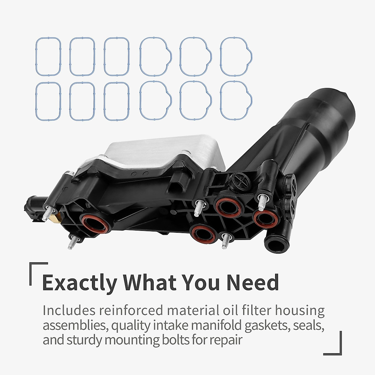 Oil Cooler Oil Filter Housing with Gaskets | Compatible With 3.6L 2011-2016 Dodge Journey Grand Caravan Jeep Wrangler Chrysler 200 300 Ram ProMaster & More | Replaces# 5184294AE, 68105583AF