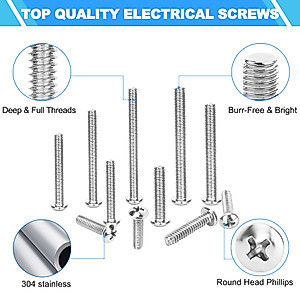Machine Screws, 100 PCS Phillips Pan Head Electricians Screw Kit #6-32#8-32 Thread 304 Stainless Steel Screws for Electrical Wall Plate Switch, Receptacles Mounting Screws with Storage Case