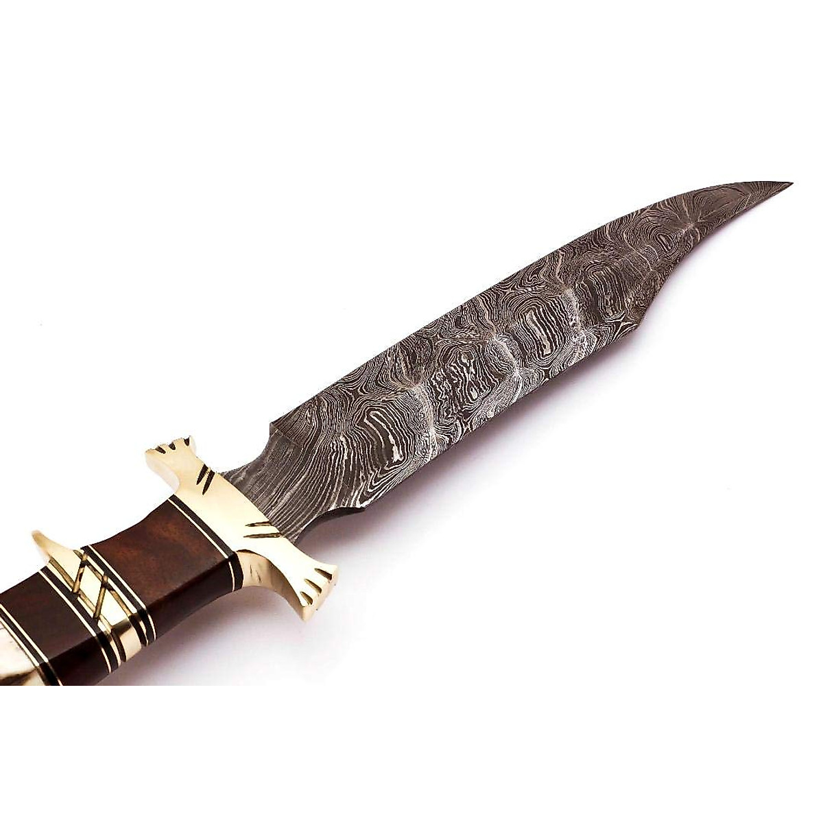Skokie Knives Damascus Steel hunting Knife Stag Antler Handle with Burl Wood & Brass Guard –15” Handmade Premium Quality Sharp Edge Fix Blade - Genuine Multipurpose Knife – Ideal for Hunting, Camping