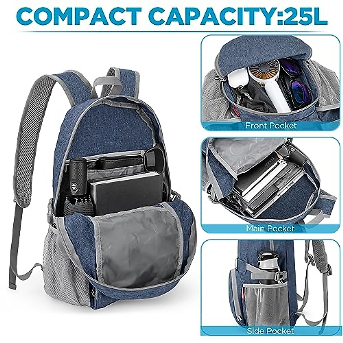 ZOMAKE Lightweight Packable Backpack 25L - Small Foldable Hiking Daypack for Travel - Tear Resistant Day pack for Women Men Camping Outdoor Sports(Navy Blue)