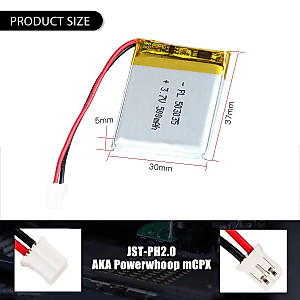 AKZYTUE 3.7V 500mAh 503035 Lipo Battery Rechargeable Lithium Polymer ion Battery Pack with PH 2.0mm JST Connector