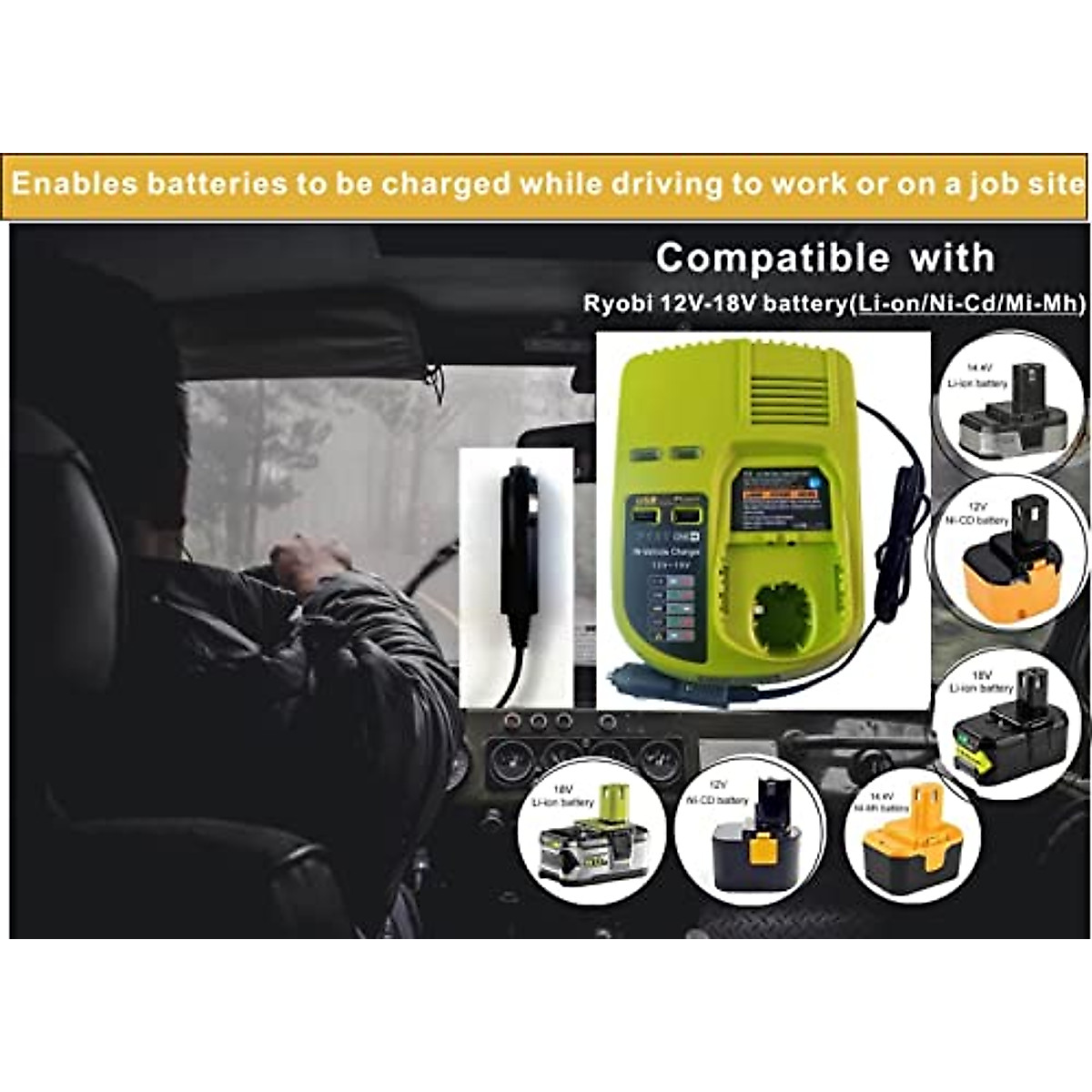 P131 One+ Portable Dual Chemistry Lithium Ion or NiCad Vehicle Charger