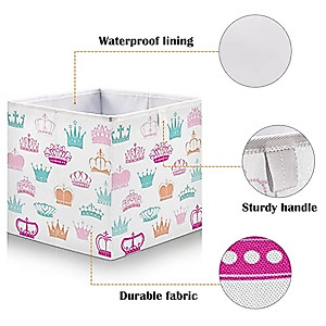 Kigai Princess Crown Open Home Storage Bins, for Home Organization and Storage, Toy Storage Cube, Collapsible Closet Storage Bins, with Small Handles, 11.02"L x 11.02"W x 11.02"H
