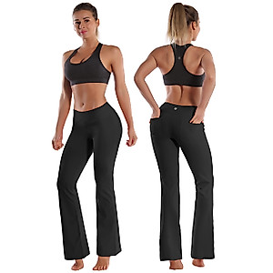 BUBBLELIME 29"/31"/33"/35" 4 Styles Women's Bootcut Yoga Pants Tummy Control - Back Pockets_Black M_29" inseam