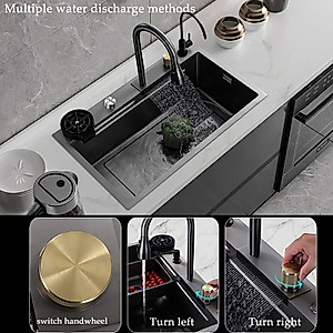 Kitchen Sink Black Stainless Steel Sink Washing, Draining and Cutting 3-in-1 Utility Sink Multi-functional Farmhouse sink with Kitchen Sink Accessories （31.5 * 17.7in）