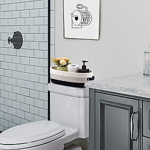 Oradrem Cotton Rope Toilet Basket Bathroom Decor Baskets, Toilet Paper Holder Basket, Farmhouse Home Decor Organizing Small Baskets 13"x5.9"x4" Black