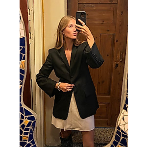 Febriajuce Women's Casual Long Sleeve Lapel Oversized Button Work Office Blazer Suit Jacket