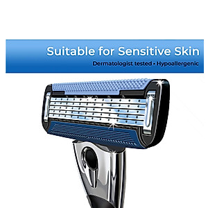 Personna Men's 5 Blade Razor System - Mens Shaving Razors - Razor Handle with 12 Replacement Cartridges