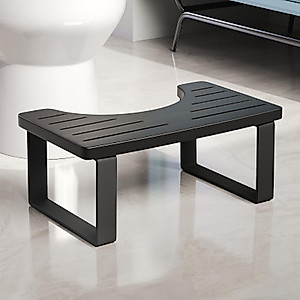 Squatting Potty for Adults, 7in Wooden Poop Stool Adult, Matte Black Bamboo Toilet Stool Squat Adult, Wood Pooping Stool for Bathroom, Toilet Foot Stool for Kids with Non-Slip Mat