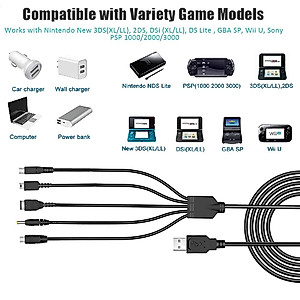 ＲＵＥＩＵＲＩ 2 Pack 5 in 1 USB Charger Cable for DS Lite/Wii U/New 3DS XL,3DS XL,2DS,Dsi XL,NDS/GBA SP(Gameboy Advance sp),PSP 1000 2000 3000
