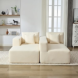 Free Modular Cloud Couch Deep Seat Sectional Sofa with Left Chaise and 5 Pillows, Modern Minimalist Style L-Shaped Chenille Upholstered Corner Sofa&Couch Cum Sofabed for Living Room
