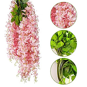 GOOCHOO 12 Pack 3.6 Feet Artificial Fake Wisteria Vine Ratta Hanging Garland Silk Flowers String Party Home Wedding Decor, (Light Pink)