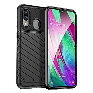 GTBDEKI Phone Case for Galaxy A40 Case, Samsung A40 SM-A405F Case with Screen Protector, Carbon Fiber Anti-Scratch Shockproof Flexible Rubber Silicone TPU Back Cover Cases for Samsung Galaxy A40 Black