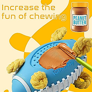 Rmolitty Squeaky Dog Toys for Aggressive Chewers - Tough Indestructible Dog Chew Toys for Large Breed Dogs with Natural Rubber (Rugby-Blue)