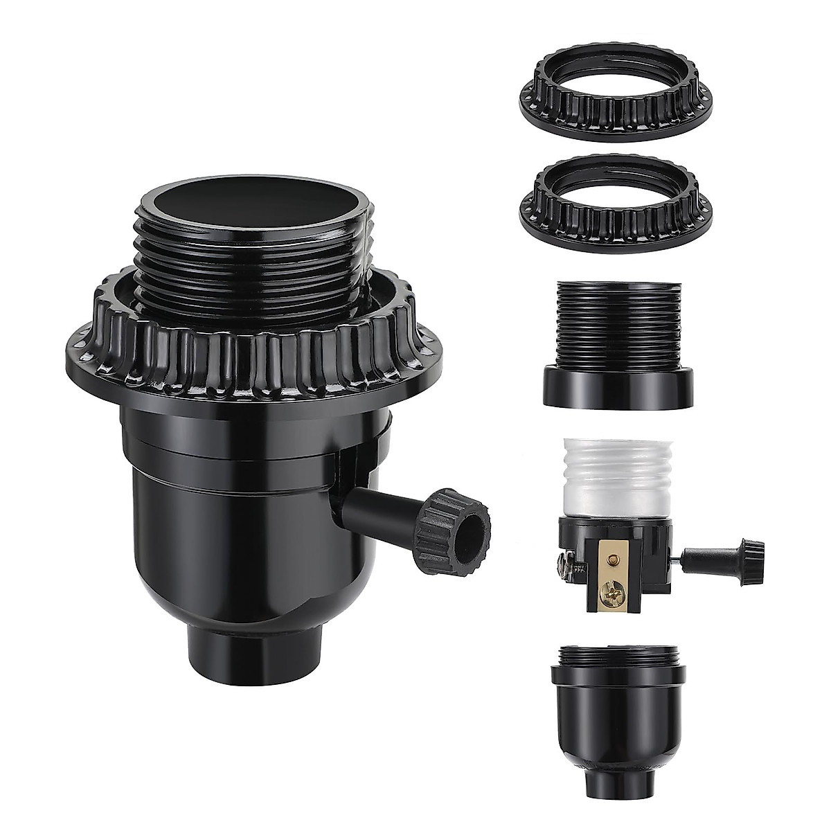 UL Listed E26 Light Socket, Lamp Socket Replacement with ON/Off Switch Medium Base Lamp Parts with 2 Lamp Socket Ring, Light Bulb Fixture Socket for Table Lamp, Floor Lamp, 1-Pack