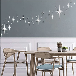 Retro Starburst Mirror Wall Decals Silver 3D Acrylic Sparkle Wall Decors Star Wall Stickers Removable Star Decals Home Wall Decors(123pcs)