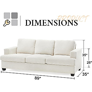 papababe Sofa, 3 Seater Modern Couches with Extra Deep Seats, 89 Inch Wide Comfy Couches for Living Room (Chenille, Beige)