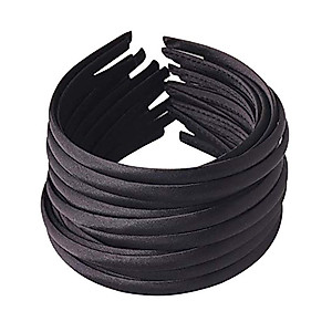 Suyegirl 20Pcs Women's Fabric Covered Satin Headbands 1CM Wide Black Ribbon Head Bands Girl's Black Headband Thin Hard Hairbands DIY Hair Pieces Accessories