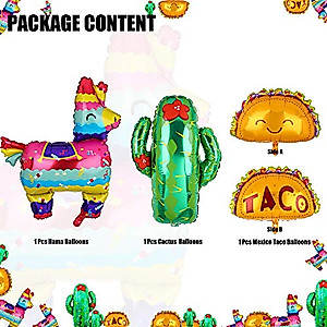 Mexico Taco Llama Cactus Jumbo Mylar Foil Balloons Birthday Baby Shower Decor Supplies Mexican Fiesta Theme Party Decorations 3 Pcs