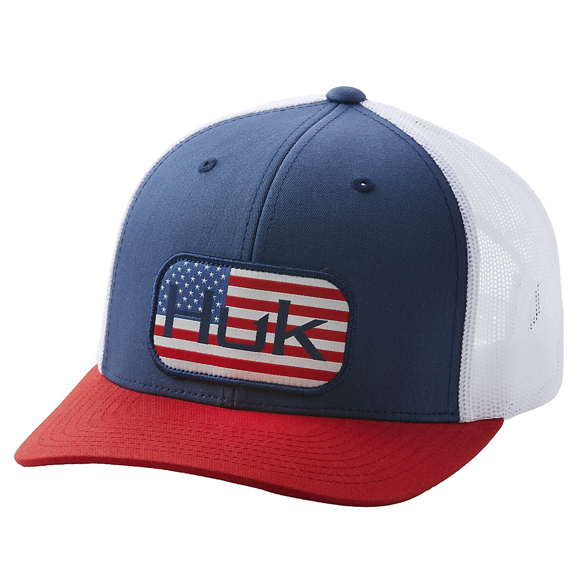 HUK mens Mesh Trucker Snapback | Anti-Glare Fishing Hat, Americana - Sargasso Sea, One Size US