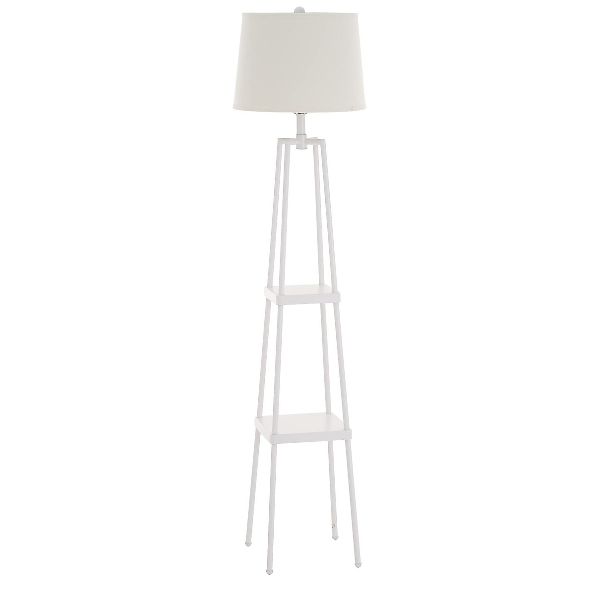 Catalina Lighting Modern Metal Etagere Floor Lamp with Shelves and Linen Shade, 58", Classic White