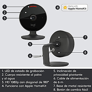 Logitech Circle View Weatherproof Wired Home Security Camera with Logitech TrueView Video, 180° Wide Angle, 1080p HD, Night Vision, 2-Way Audio, Tilt Encrypted, Apple HomeKit Secure Video (Renewed)