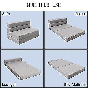 ANONER Folding Sleeper Chair Sofa Bed Lazy Couch with Pillow, Twin Size, Light Gray
