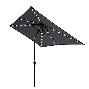 Overstock 10' X 6' Powder-Coated Steel Patio Umbrella Outdoor Market LED Lights with Crank and Button Tilt Brown