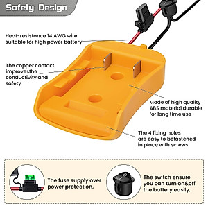WEUCHSOL Power Wheel Adapter for Dewalt 20V Battery Adapter, Dewalt Battery Adapter with 3Pcs 30A Fuse, 14AWG Wire, Power Connector for DIY Ride On Truck, RC Car Toys and Robotics (1pack)