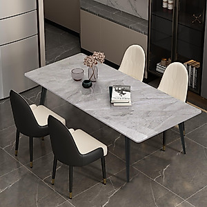 AmoUnico 63 inch Marble Sintered Stone Dining Table, Rectangular Modern Dinner Table for 6-Seat with Metal Legs, Restaurant Table for Living Room (Gloss Grey, Slanted Legs)