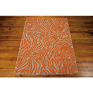 Nourison Aloha Indoor/Outdoor Orange 3'6" x 5'6" Area -Rug, Tropical, Botanical, Easy -Cleaning, Non Shedding, Bed Room, Living Room, Dining Room, Deck, Backyard, Patio (3x5)