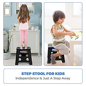 ACKO 2PACK Folding Step Stool - 13" Height Premium Heavy Duty Foldable Stool for Kids and Adults, Kitchen Garden Bathroom Stepping Stool (Black, 2PACK)