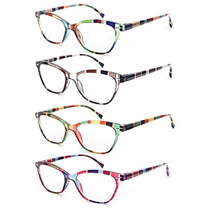 HEEYYOK Women Reading Glasses 4-Pack Colorful 2.00 Readers,Beautiful Pattern Cat Eye Glasses for Reading Lightweigth Flexible Spring Hinge Well Wear Look Younger