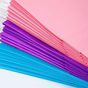 Cooraby 20 Pieces Kraft Paper Bags Party Favor Bags Craft Paper Bags with Handle for Birthday, Baby Shower, Wedding and Party Celebrations (Light Blue, Light Purple, Pink)