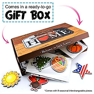 Bigtime Signs Welcome to Our Home White Wood Grain Print Wall & Front Door Decor - Welcome Sign for Front Door with Interchangeable Home Sign Magnets Halloween, Easter, Fall, Christmas, Valentines