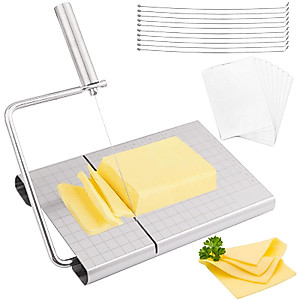 Cheese Slicer, Stainless Steel Cheese Cutter Board with 10 Wires And 25 Baking Oil Paper,Heavy Duty Adjustable Cheese Cutter Board,Cheese Slicer Cutter for Block Cheese