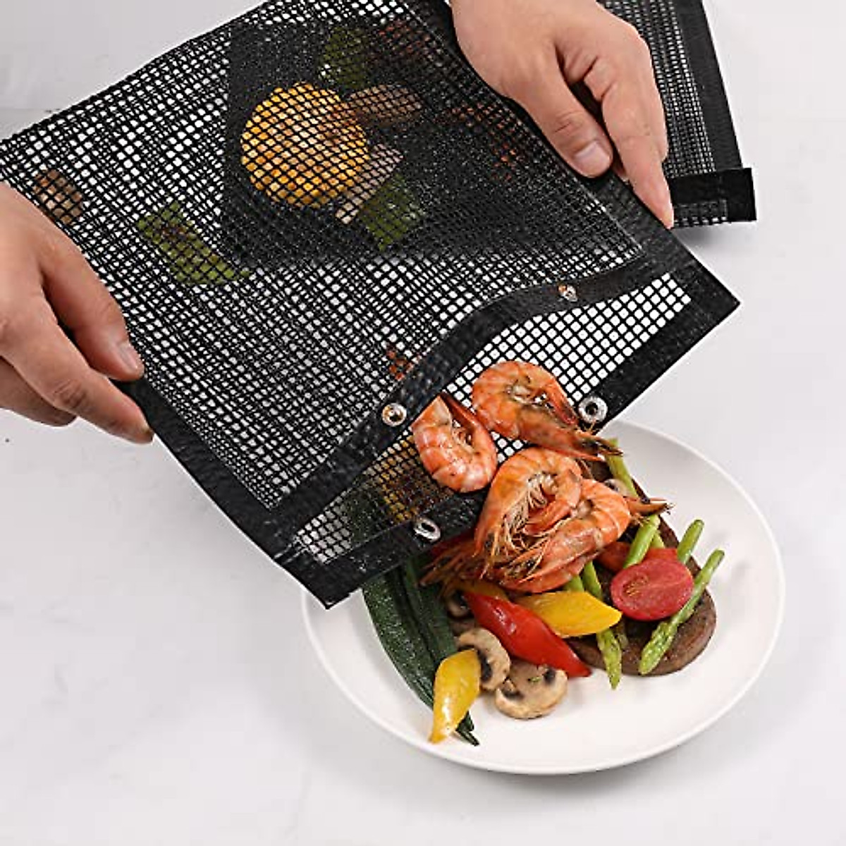 1 Pack BBQ Mesh Grill Bags for Outdoor Grill, Non-Stick Barbecue Bags Reusable for Charcoal Gas Electric Grills Smokers BBQ Veggie Grill Bags for Cooking Vegetables Grilling Bag Pouches Heat-Resistant