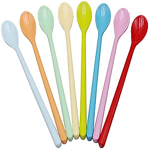 Goeielewe Set of 8 Mixing Spoon Melamine Long Espresso Spoons, Colorful Latte Spoon, Dessert Ice Cream Spoon, Cocktail Stirring Spoons for Coffee Dessert, 8.8-Inch (Mixed Color)