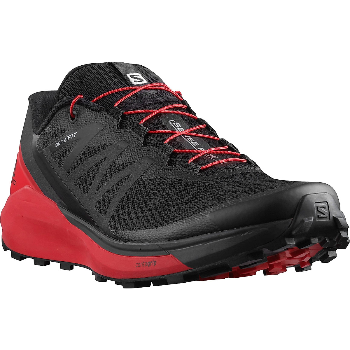 Salomon Sense Ride 4 Trail Running Shoes for Men, Black/Goji Berry/Phantom, 12.5