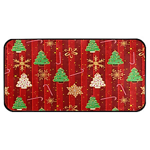 Kitchen Rugs Christmas Snowflakes Golden Tree Design Non-Slip Soft Kitchen Mats Bath Rug Runner Doormats Carpet for Home Decor, 39" X 20"