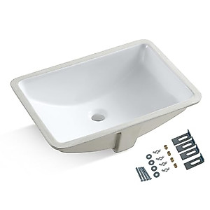 Lifezcime 18 x13 inch Undermount Rectangle Bathroom Sink U-shape Base with Overflow Pure White Porcelain Ceramic Lavatory Vanity Bathroom Vessel Sink Drop In Bathroom White Sink Wash Basin