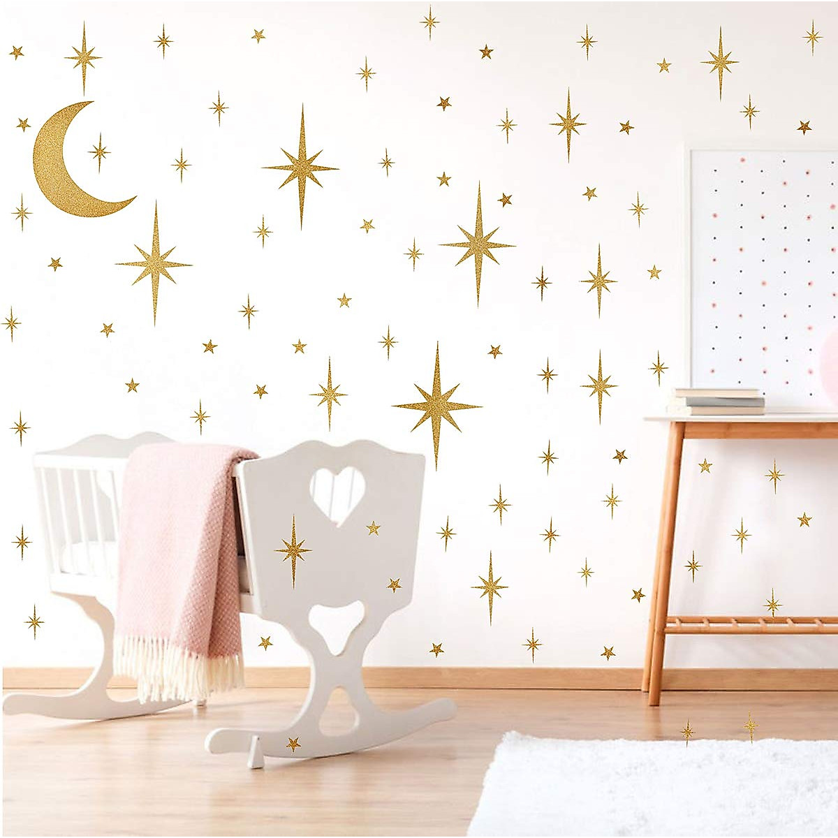 Easma Retro Starburst Wall Decals Star Wall Stickers Atomic Star Wall Decals Star Wall Decals Girls Room Wall Decals Peel and Stick Moon Wall Decals