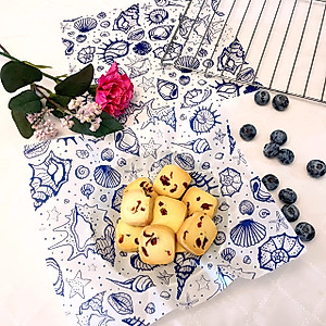 Suiwen 300 Sea Shell Wax Paper Sheets, Food Picnic Paper, Greaseproof Paper,Waterproof Dry Hamburger Paper Liners Wrapping Tissue for Plastic Food Basket(300)