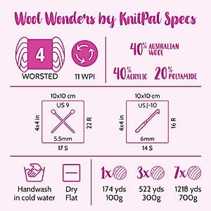 Woolen Delights Soft Wool Yarn for Crocheting, 3 Skeins, 522Yds/300G, Free Patterns - #4 Medium Aran/Heavy Worsted Weight Wool Yarn for Knitting - Crimson Red