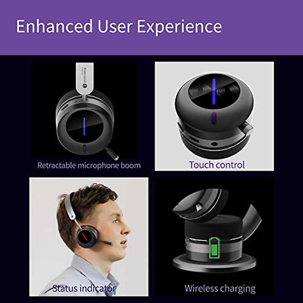OPUXT Alcatel-Lucent Wireless Headset with Microphone - Stereo Headphones with Active Noise Canceling (ANC) - Connect PC/Mac/Mobile via Bluetooth -Works w/Teams, Zoom & More-MS/UC Compatibility