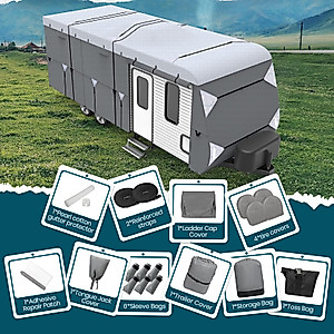XGEAR RV Cover Travel Trailer Covers Fits 27'-30' Rv Trailer, Durable Premium Solar Shield Camper Cover with 4 Tire Covers, Repair Patches, 2 Extra Straps